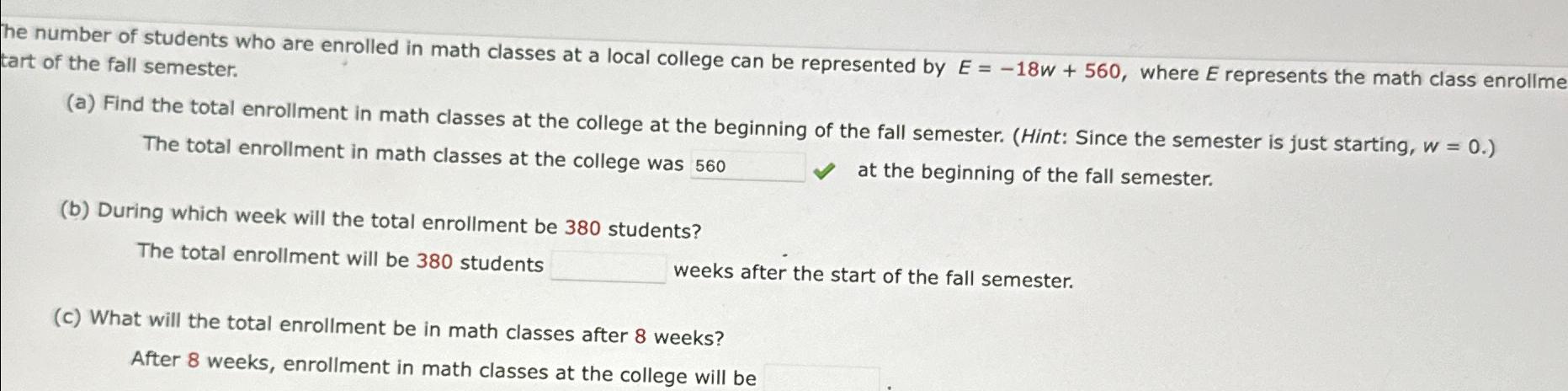 Solved The number of students who are enrolled in math | Chegg.com