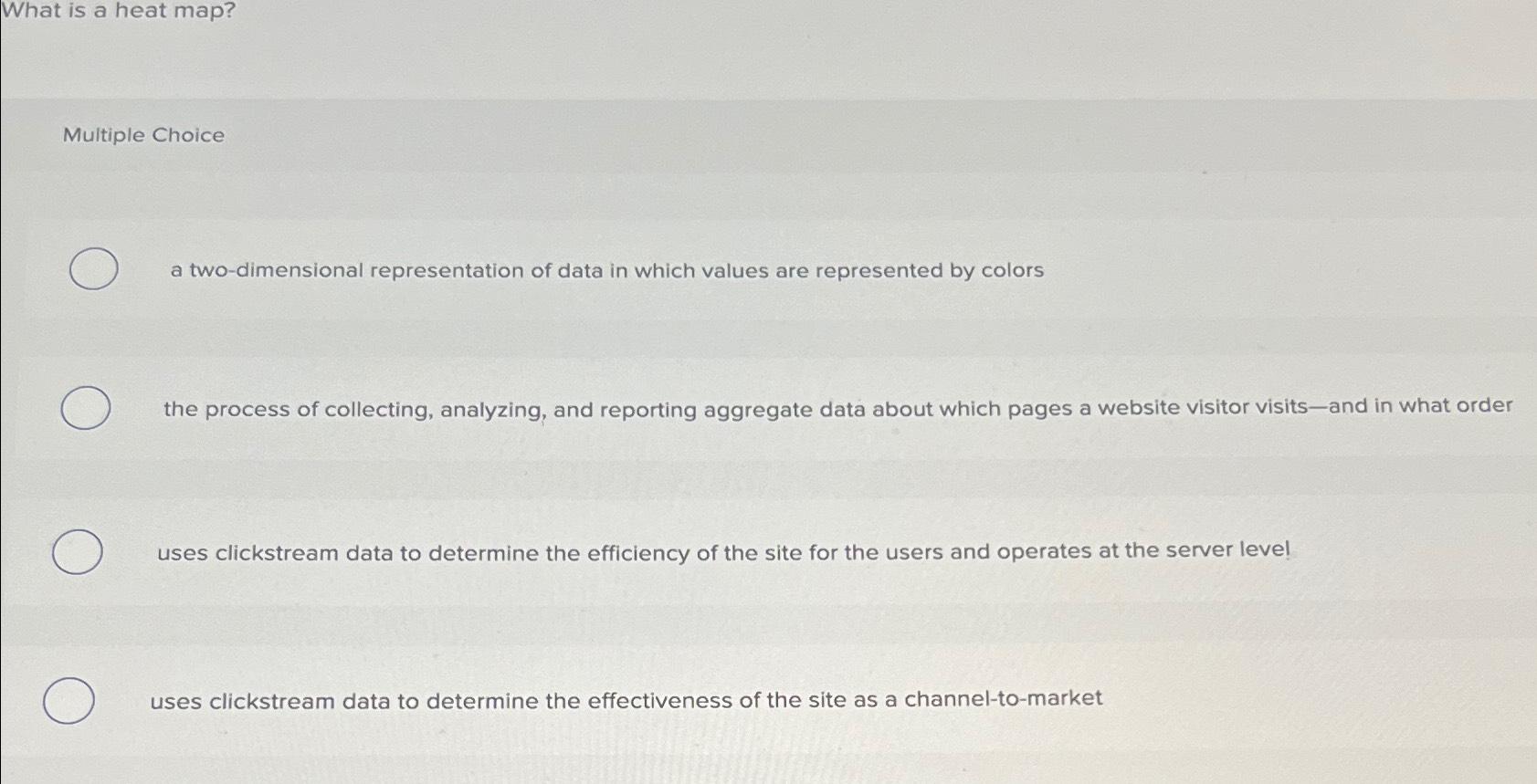 Solved What is a heat map?Multiple Choicea two-dimensional | Chegg.com