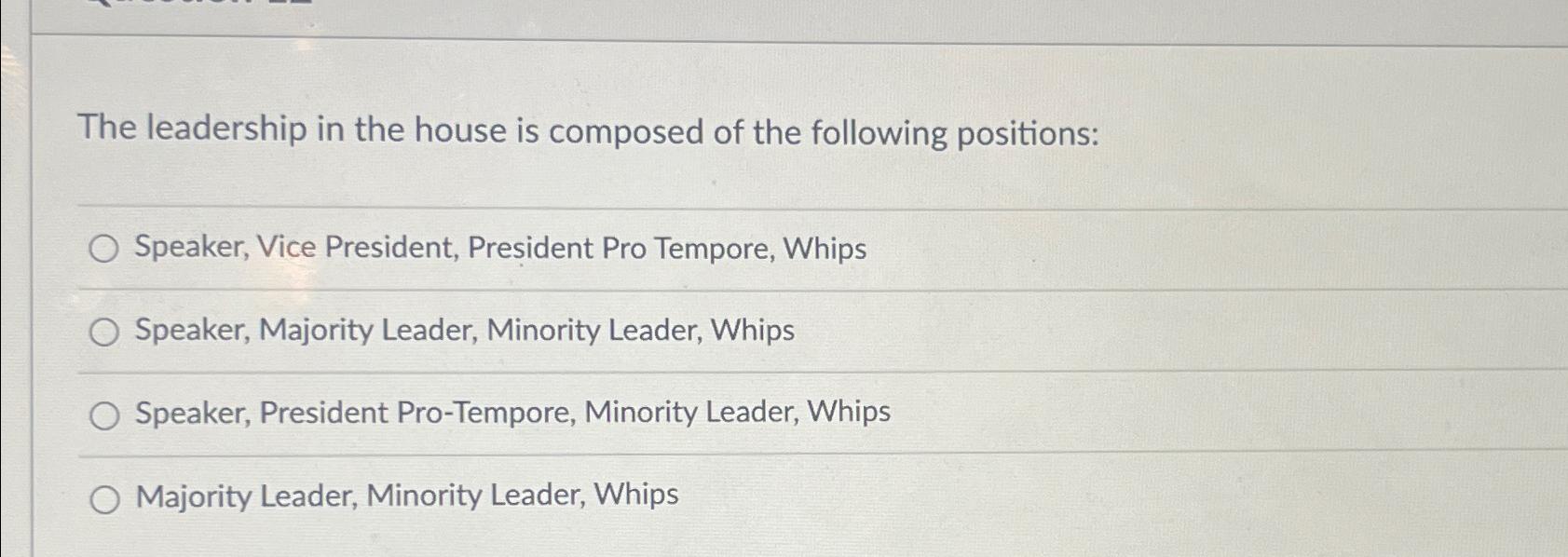 Solved The leadership in the house is composed of the | Chegg.com