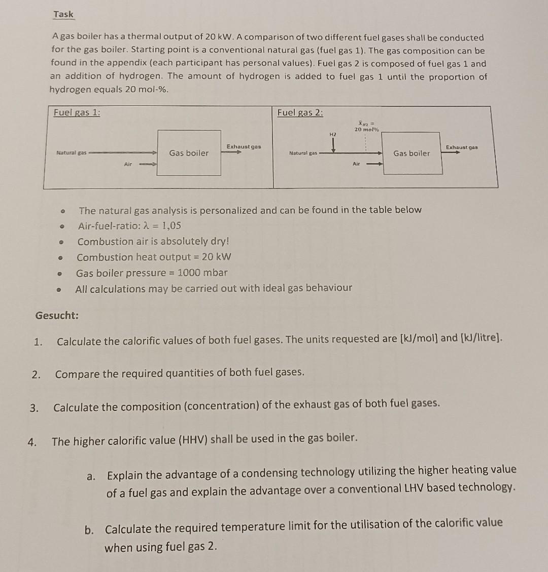 Solved Task A gas boiler has a thermal output of 20 kW. A | Chegg.com