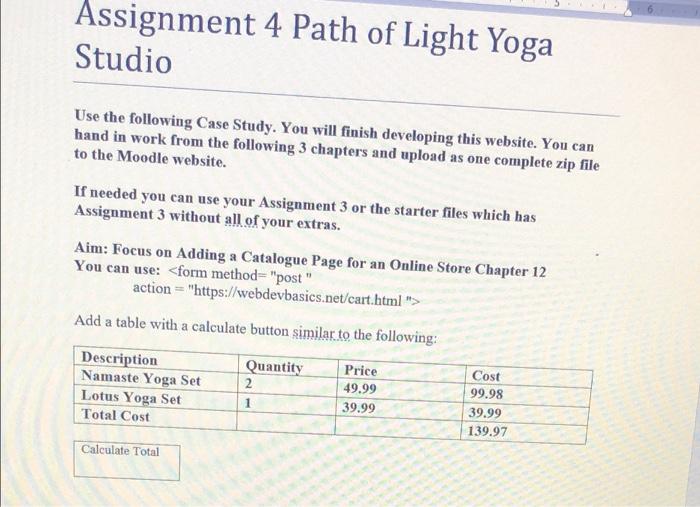 Solved Assignment 4 Path of Light Yoga Studio Use the | Chegg.com