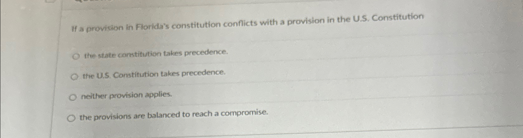 Solved If a provision in Florida's constitution conflicts | Chegg.com