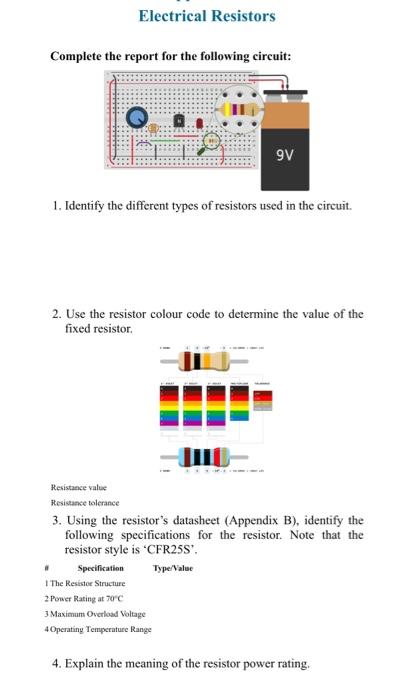 Solved Electrical Resistors Complete the report for the | Chegg.com