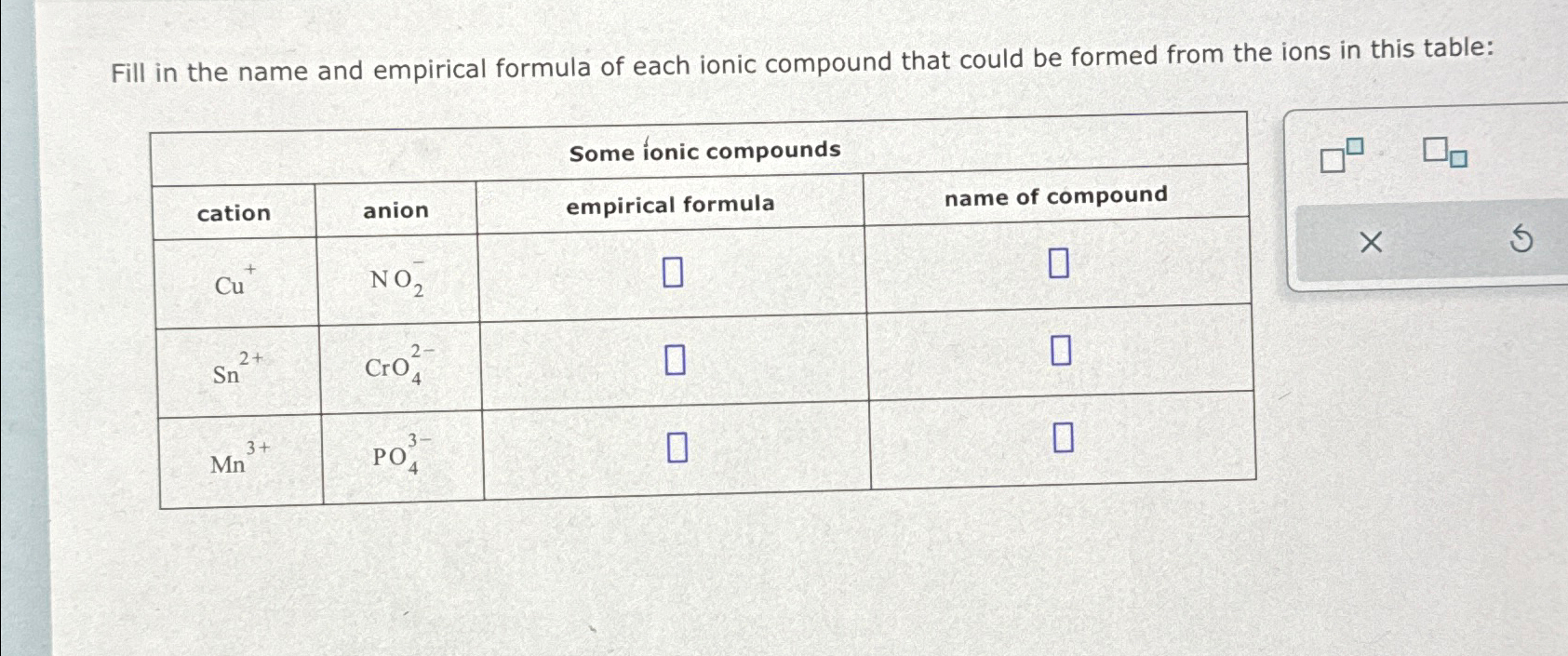 Solved Fill in the name and empirical formula of each ionic | Chegg.com
