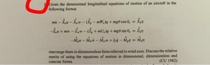 Solved Given the dimensional longitudinal equations of | Chegg.com