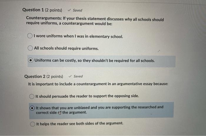 Solved Question 1 (2 points) Saved Counterarguments: If | Chegg.com