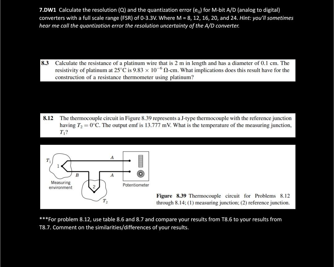Solved 7.DW1 Calculate the resolution ( Q ) and the | Chegg.com