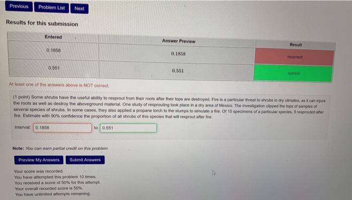 Solved Previous Problem List Next Results for this | Chegg.com