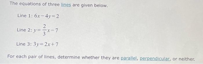 Solved The equations of three lines are given below. Line 1: | Chegg.com