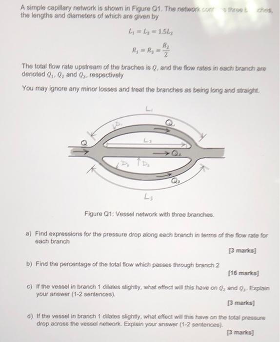 A simple capillary network is shown in Figure Q1. The | Chegg.com