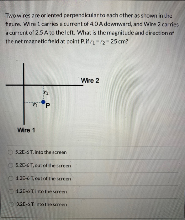 Solved Two wires are oriented perpendicular to each other as | Chegg.com