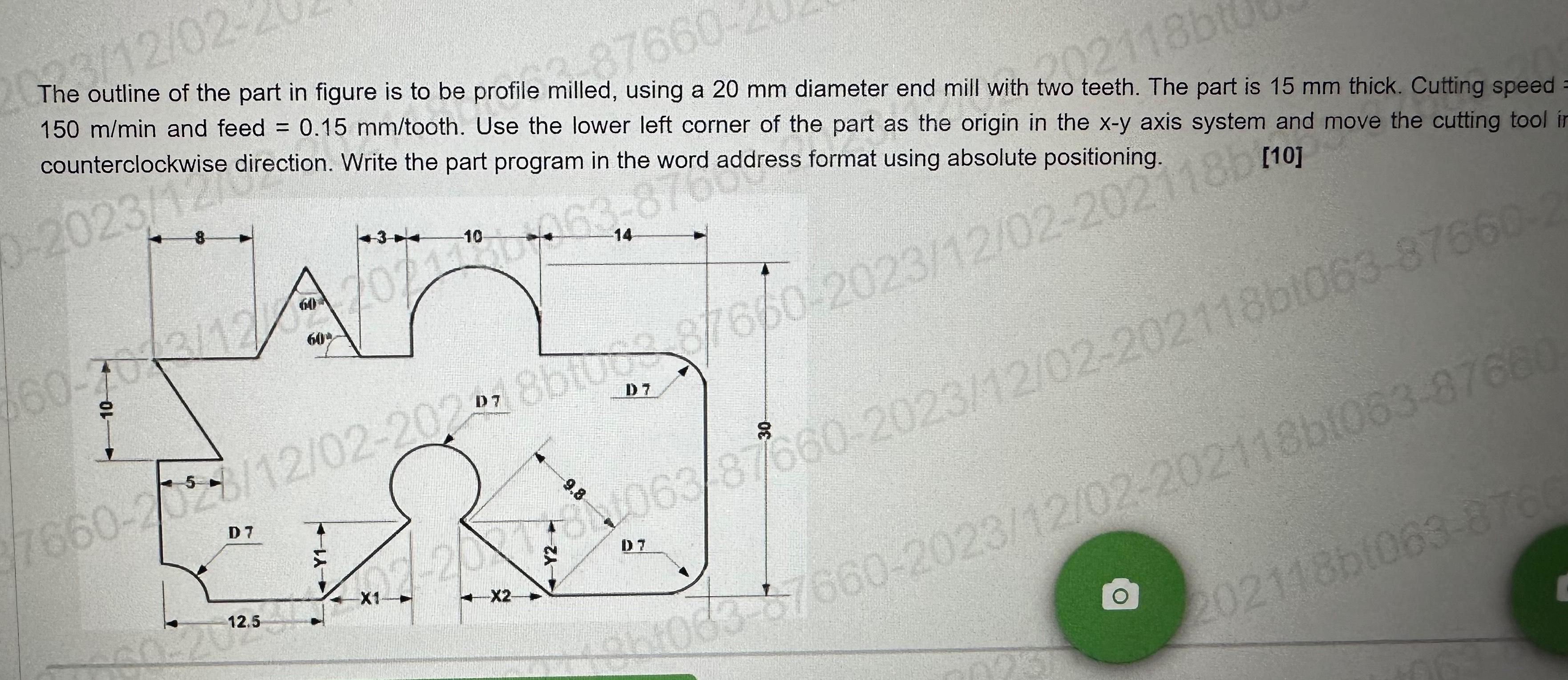 Solved The outline of the part in figure is to be profile | Chegg.com