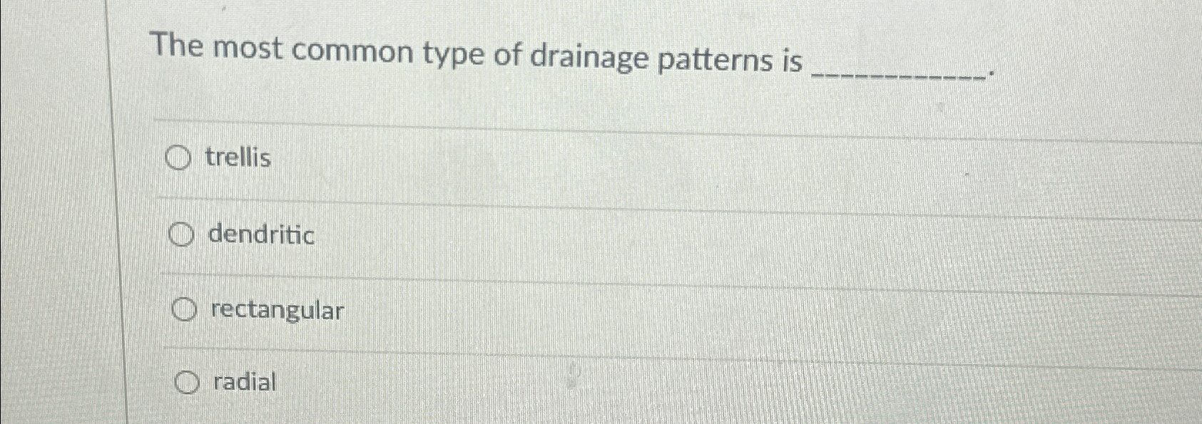 Solved The most common type of drainage patterns | Chegg.com