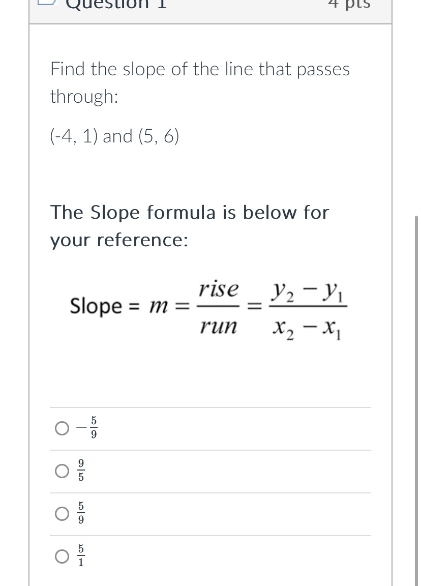 Solved Find the slope of the line that passes through:(-4,1) | Chegg.com