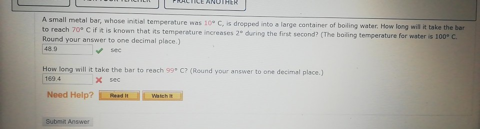 Solved THER A small metal bar, whose initial temperature was | Chegg.com