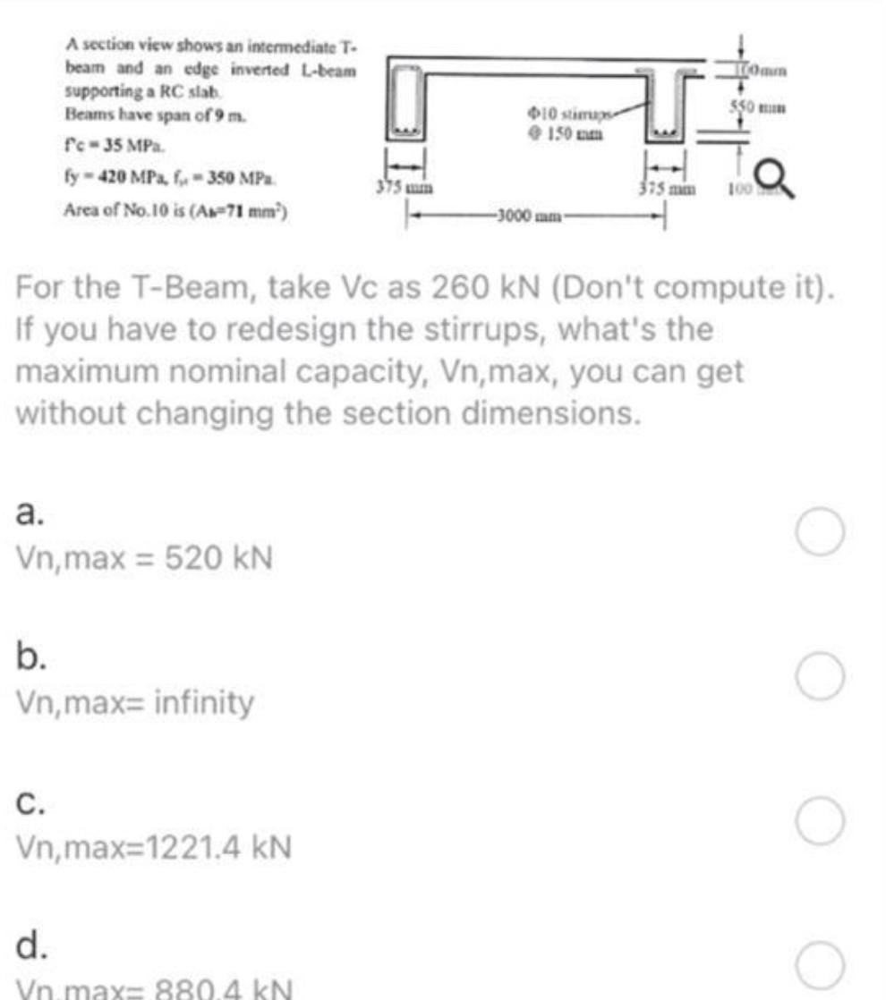 Solved I am $50 A section view shows an intermediate T- beam | Chegg.com