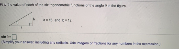 Solved Find the value of each of the six trigonometric | Chegg.com