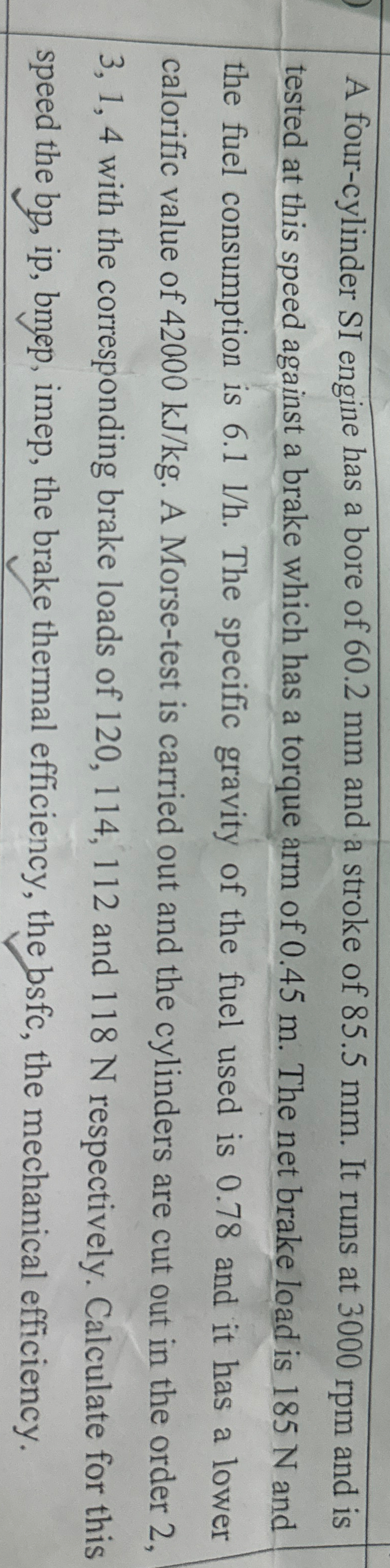 Solved A four-cylinder SI engine has a bore of 60.2mm ﻿and a | Chegg.com