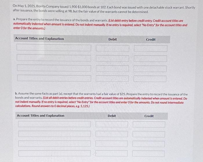 Solved On May 1.2025. Bonita Company issued 1,900$1,000 | Chegg.com