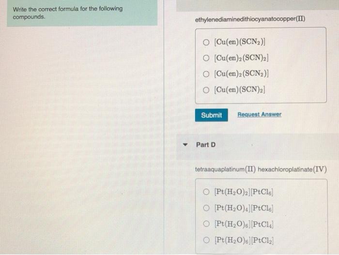 Solved Write the correct formula for the following | Chegg.com