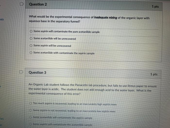 Solved D Question 2 1 pts nts What would be the experimental | Chegg.com