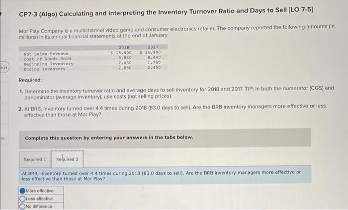 Solved CP7-3 (Algo) Calculating and Interpreting the | Chegg.com
