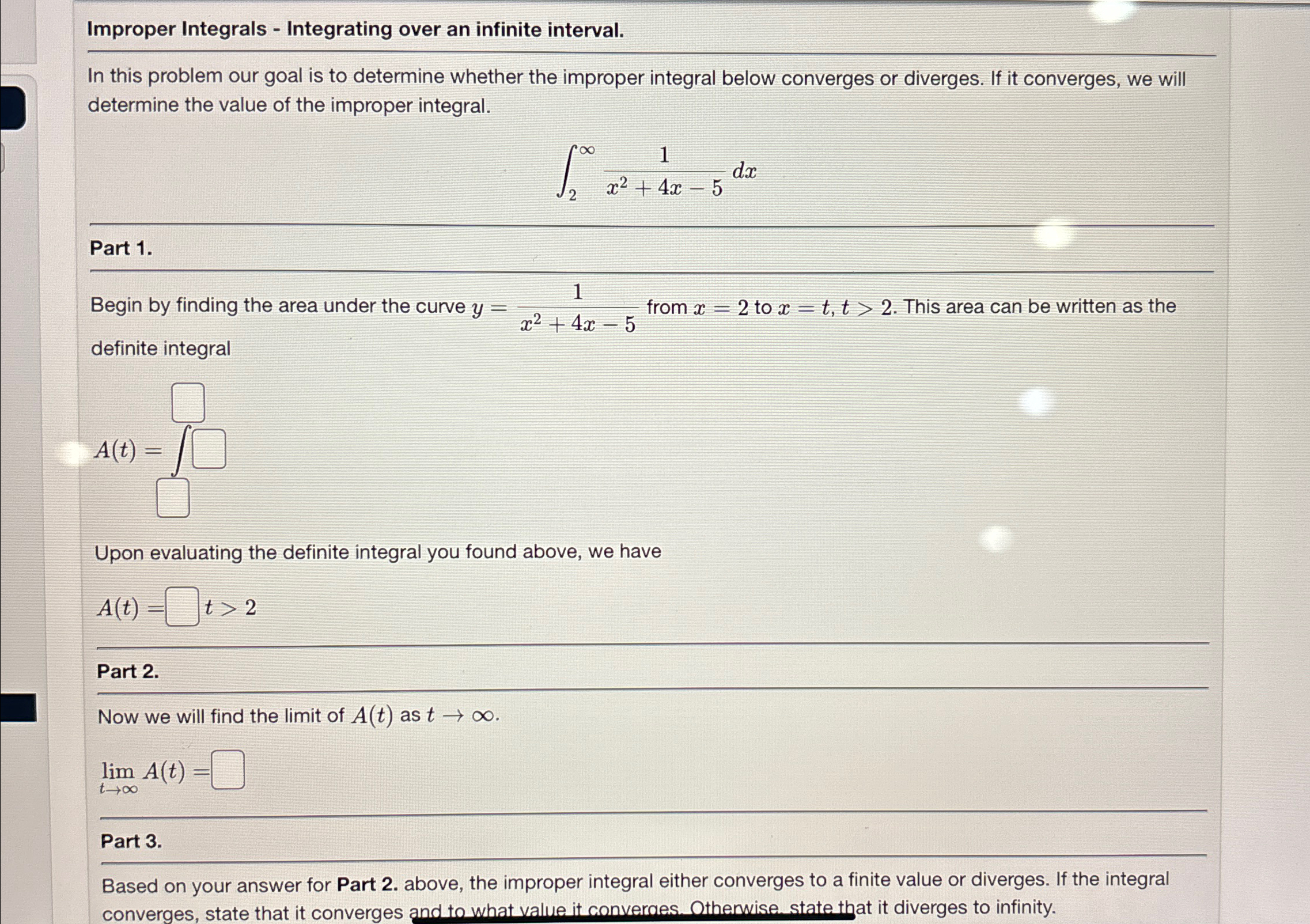 Solved Improper Integrals - ﻿Integrating over an infinite | Chegg.com