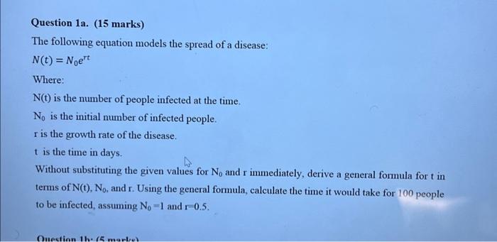 Solved Question 1a. (15 marks) The following equation models | Chegg.com