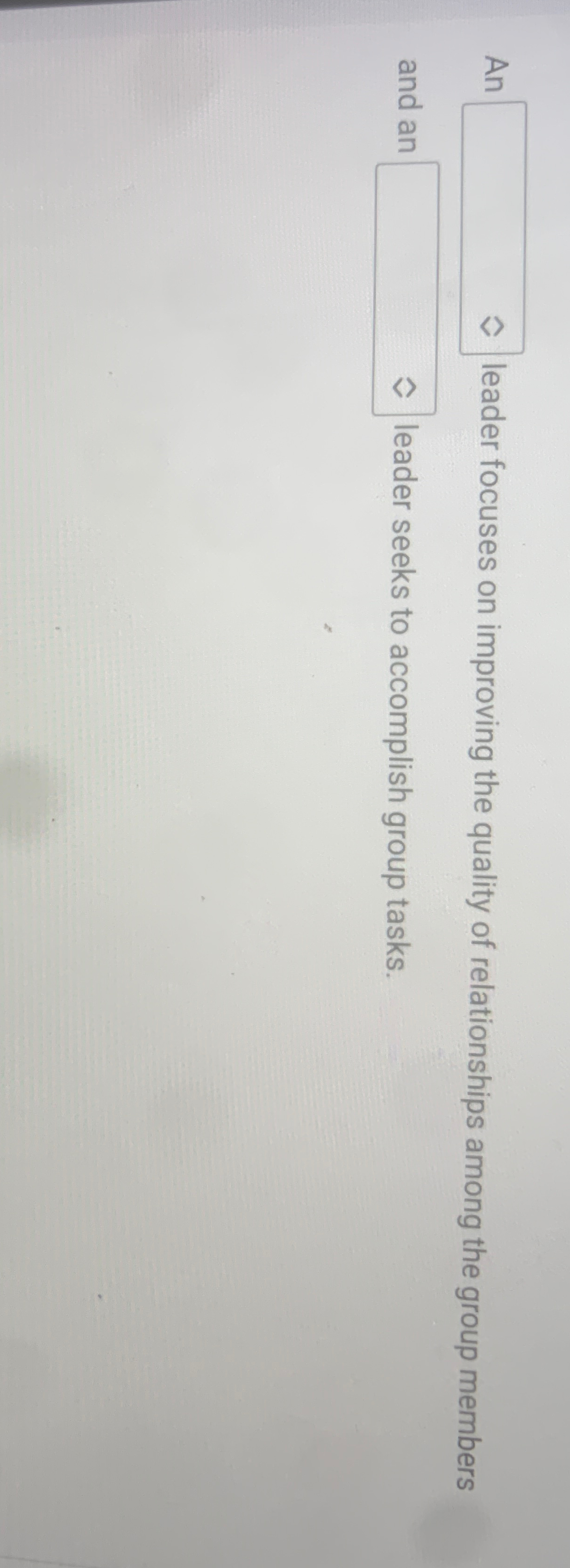 Solved An Blank leader focuses on improving the quality of | Chegg.com