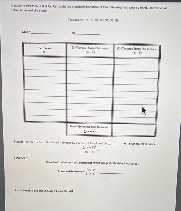Solved Practice Problem #2: Class #2. Calculate the standard | Chegg.com