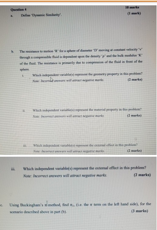 Solved Question 4 Define 'Dynamic Similarity'. 10 marks (1 | Chegg.com