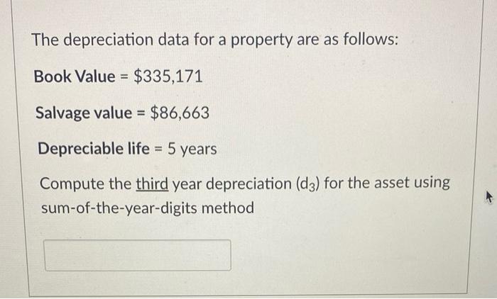 Solved The depreciation data for a property are as follows: | Chegg.com