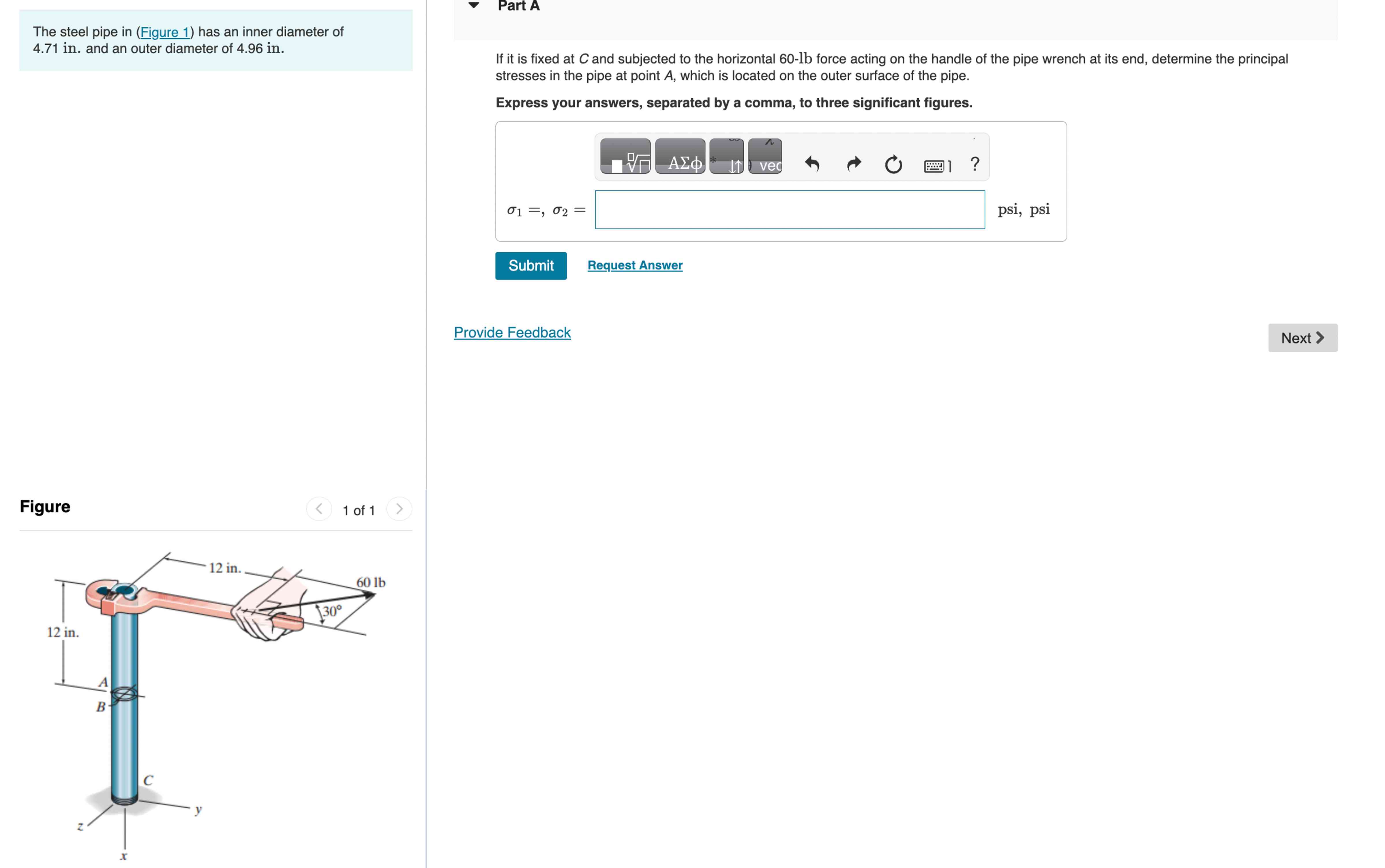 Solved If it is fixed at C ﻿and subjected to the horizontal | Chegg.com