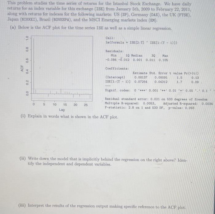 Solved This problem studies the time series of returns for | Chegg.com