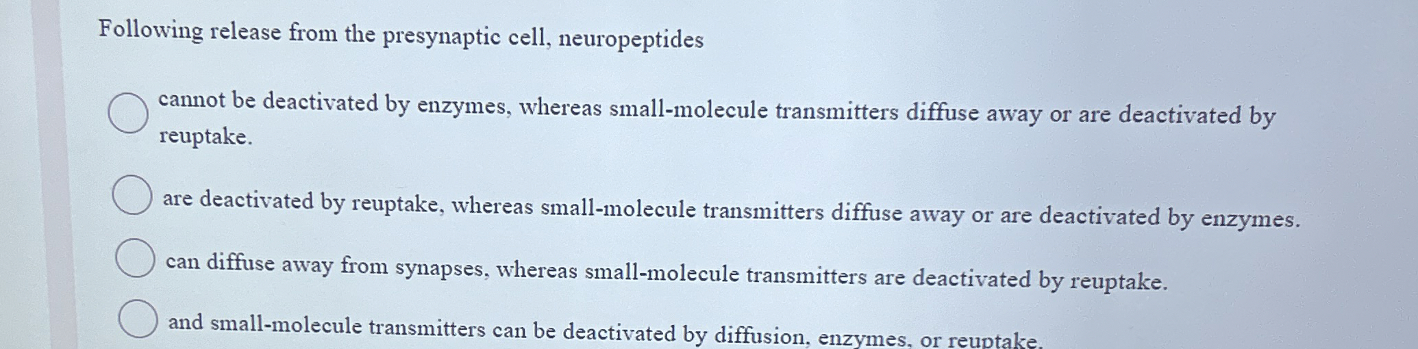 Solved Following release from the presynaptic cell, | Chegg.com