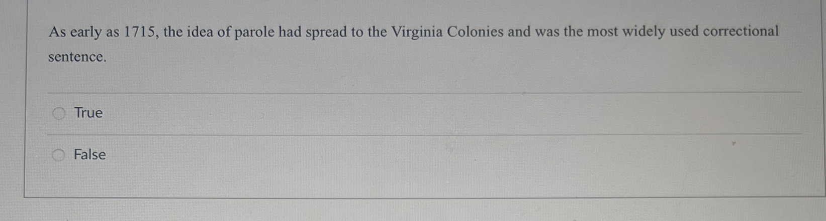 Solved As early as 1715 , ﻿the idea of parole had spread to | Chegg.com