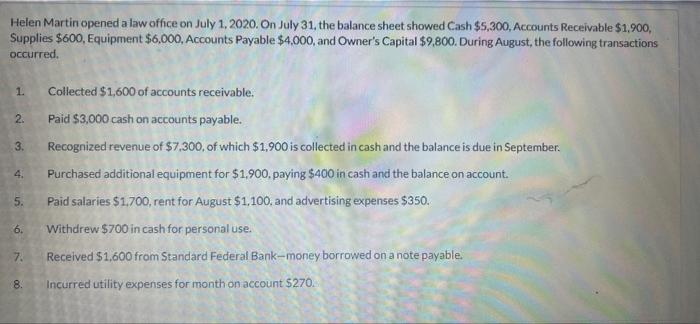 Solved Prepare a tabulat analysis of the august transactions | Chegg.com