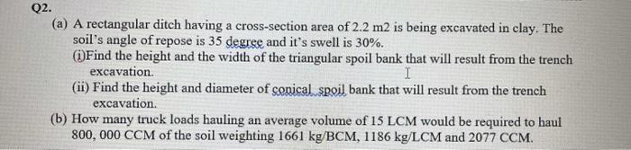 Solved Q2. (a) A rectangular ditch having a cross-section | Chegg.com