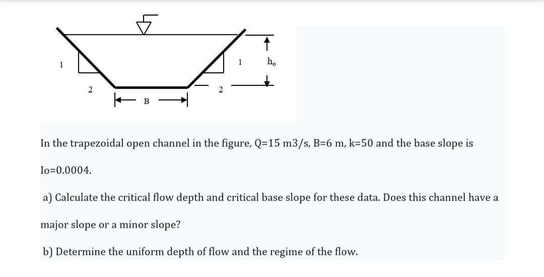 Solved 1 h 2 In the trapezoidal open channel in the figure, | Chegg.com