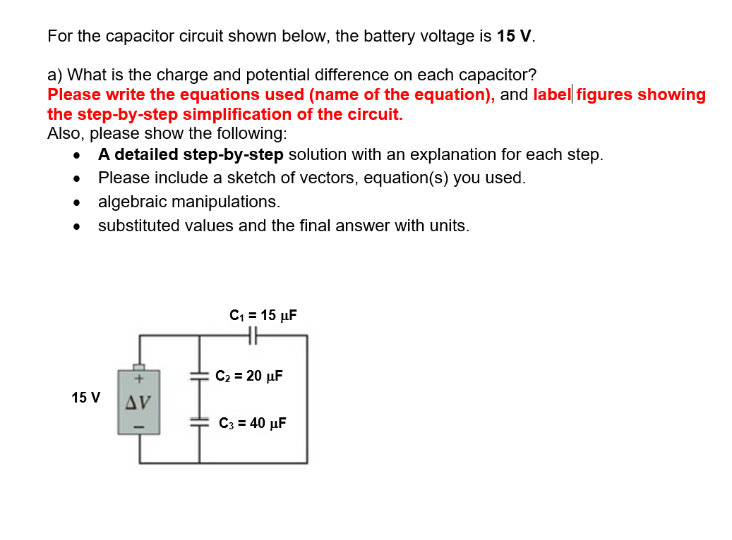 Solved For the capacitor circuit shown below, the battery | Chegg.com