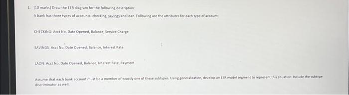 Solved 1. 110 marksl Draw the EER dugram for the following | Chegg.com