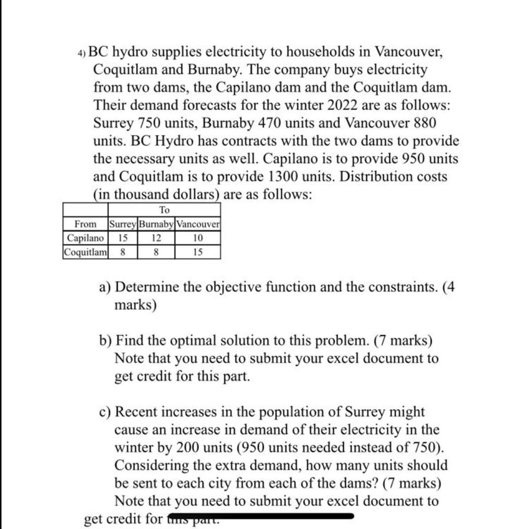Solved 4) BC hydro supplies electricity to households in | Chegg.com