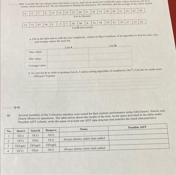 Solved Q3) Consider the two integer array lists below, | Chegg.com