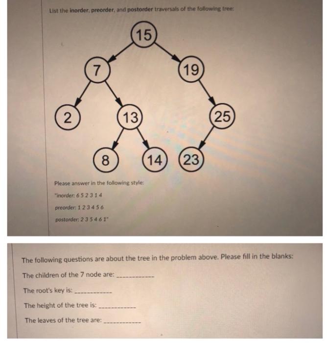 Solved List the inorder, preorder, and postorder traversals | Chegg.com