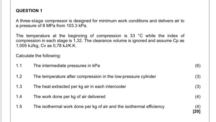 Solved QUESTION 1 A three-stage compressor is designed for | Chegg.com