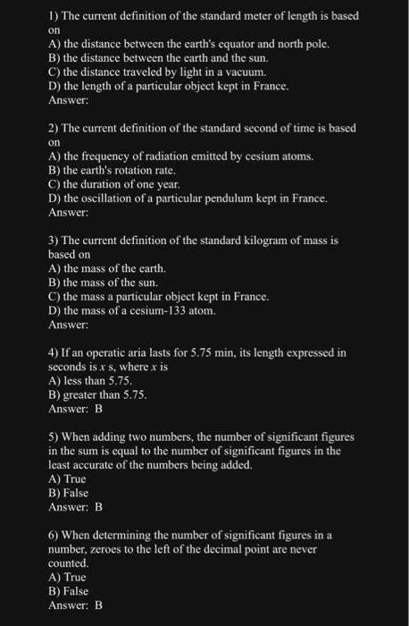 Solved 1) The current definition of the standard meter of | Chegg.com