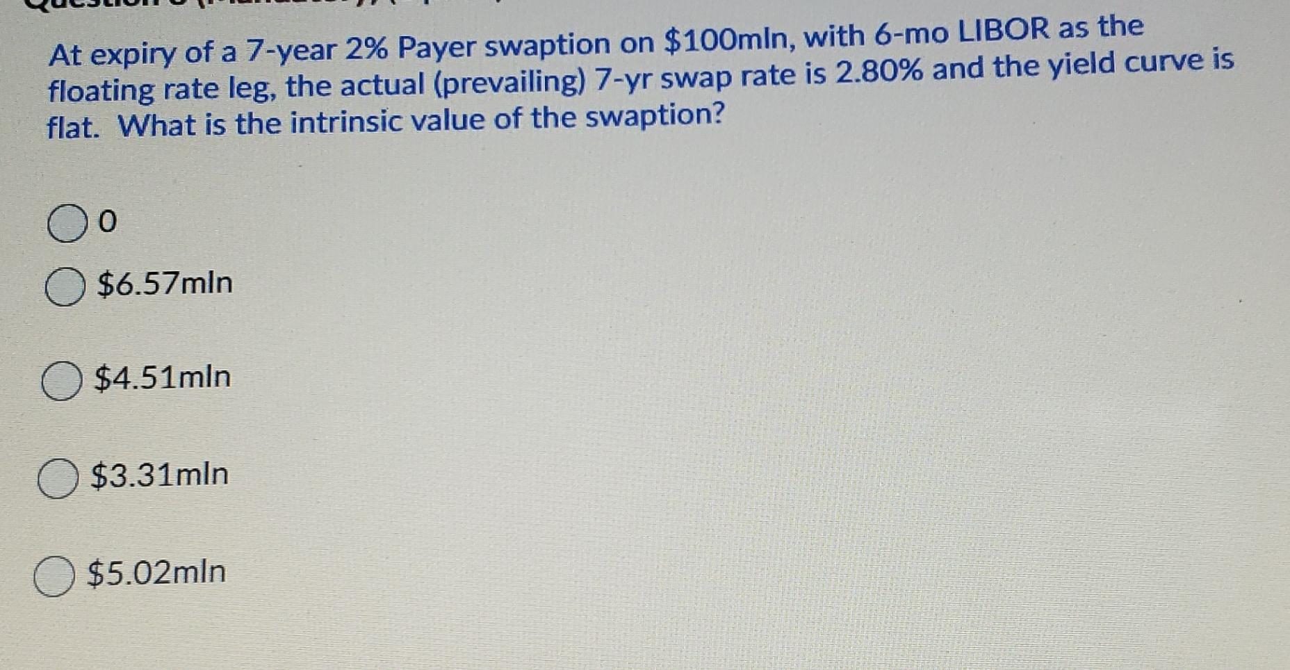 At expiry of a 7-year 2% Payer swaption on $100mln, | Chegg.com