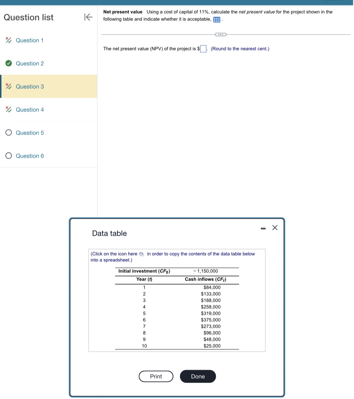 Solved Net present value Using a cost of capital of 11%, | Chegg.com