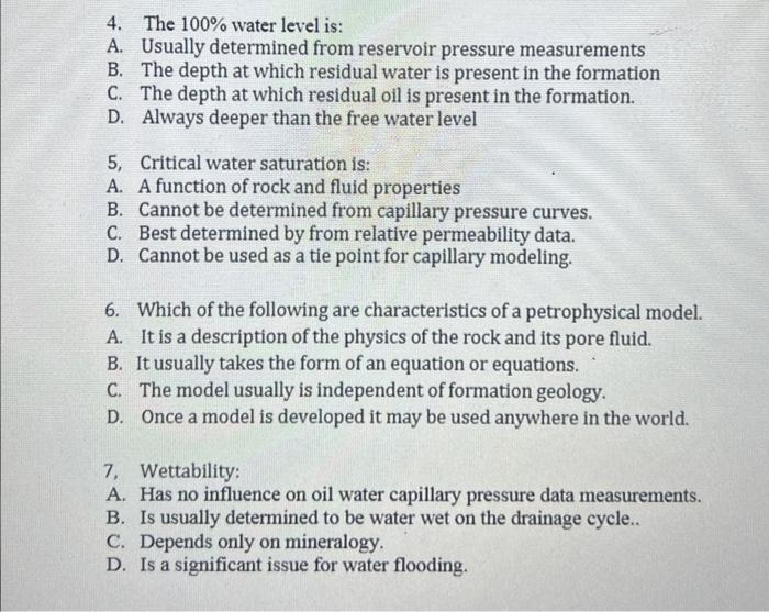 Solved 4. The 100% water level is: A. Usually determined | Chegg.com