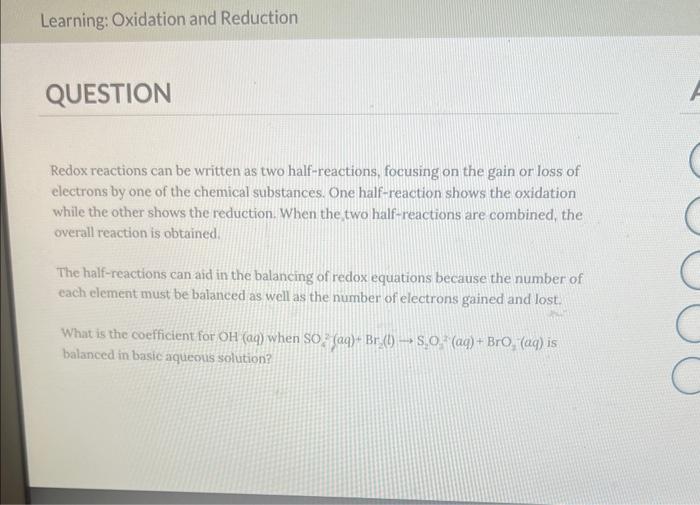 Solved Redox reactions can be written as two half-reactions, | Chegg.com